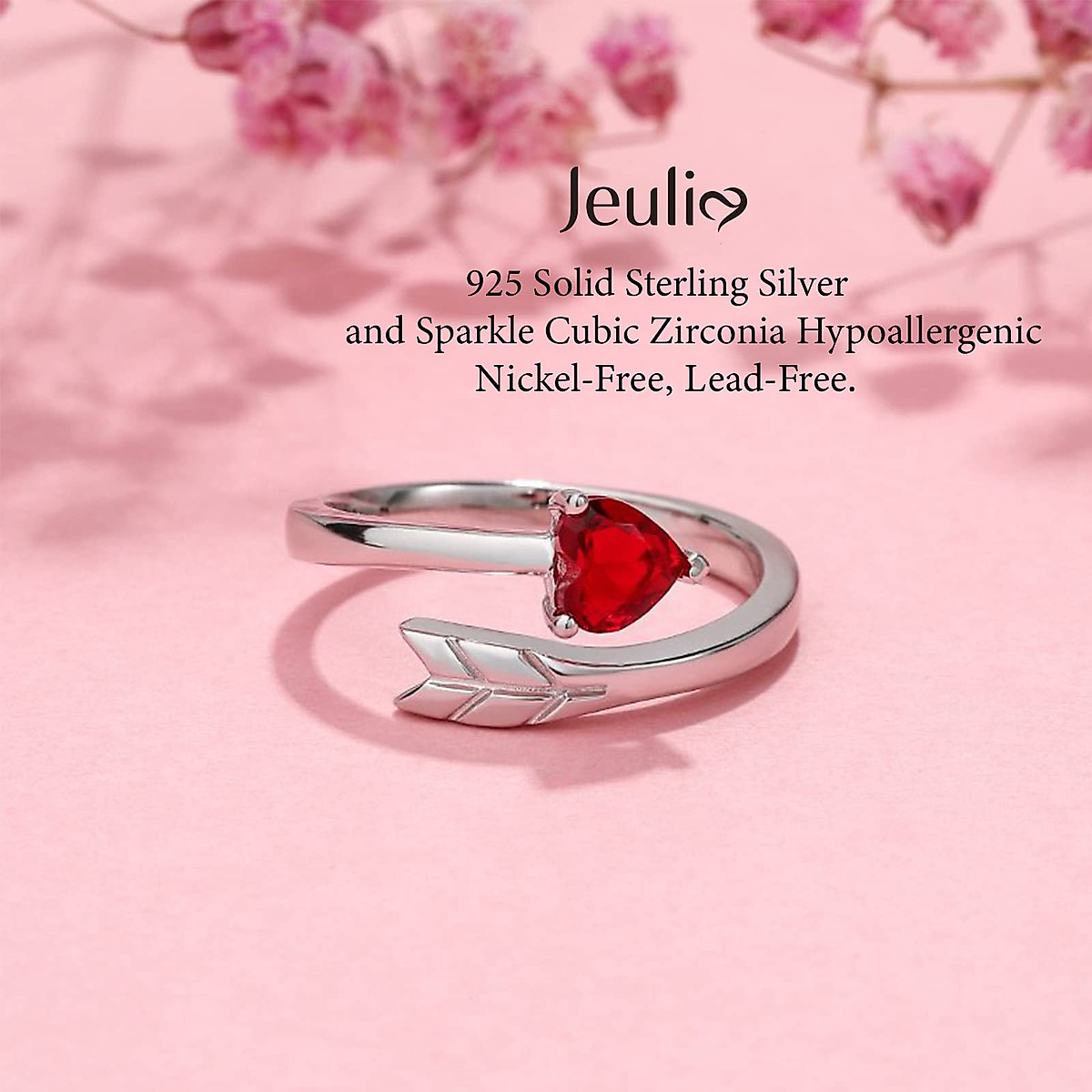 Jeulia Sterling Silver Couple Band for His and Her Heart Cut Matching Anniversary Wedding Garnet Red Diamond rings Engraving Jewelry Set Valentine Mother's Day with Gift Box (Women's Band, 10)