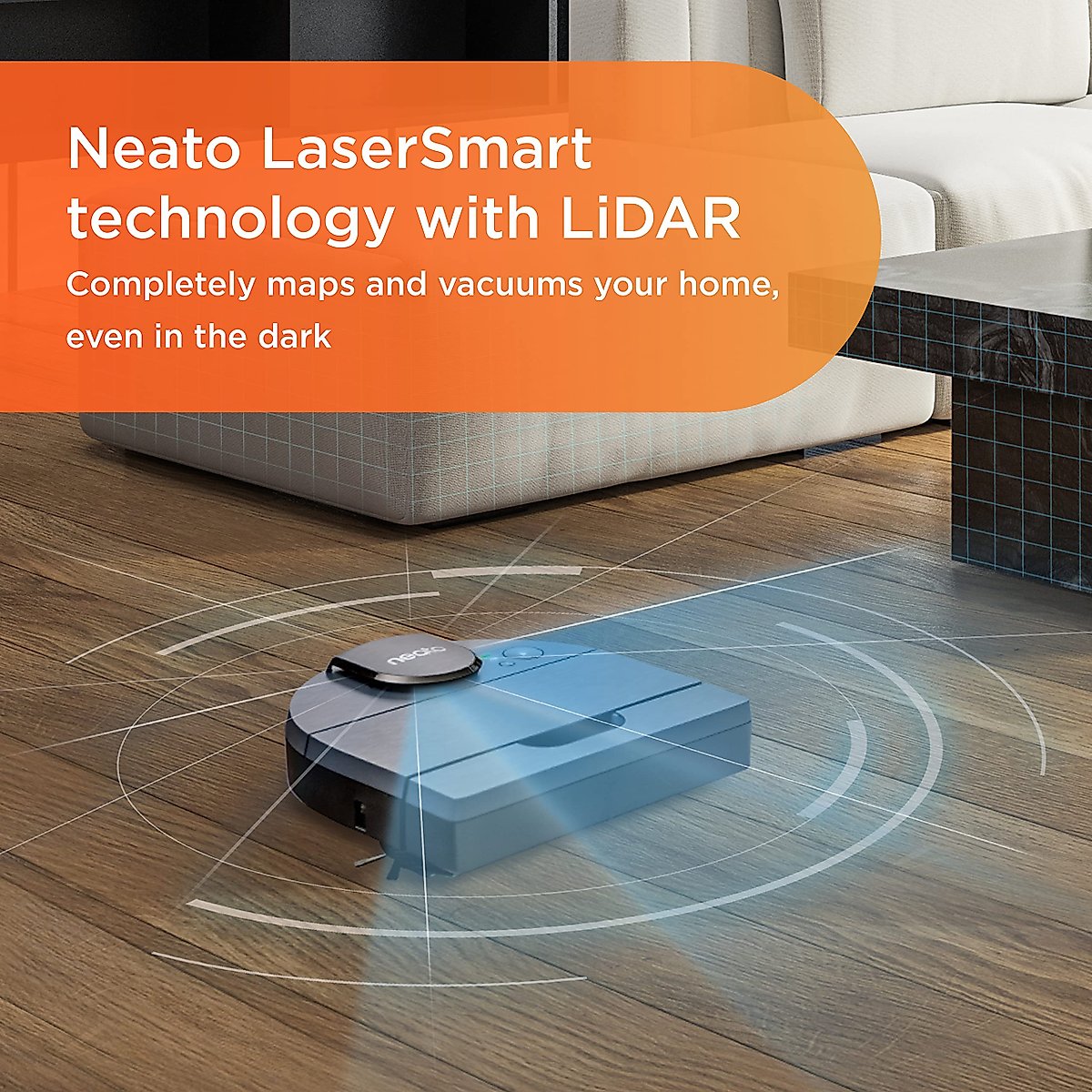Neato D8 Intelligent Robot Vacuum Cleaner–LaserSmart Nav, Smart Mapping, No-Go Zones, WiFi Connected, 100-min runtime, Powerful Suction, Turbo Clean, Edges, Corners & Pet Hair, XXL Dustbin, Alexa