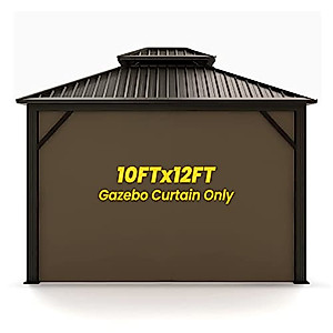 Gazebo Universal Replacement Privacy Curtain, OLILAWN 10' x 12' Privacy Canopy Side Wall, Replacement Gazebo Shade Curtain Privacy Panel for Canopy Gazebo 10x12, One Side Only, Brown