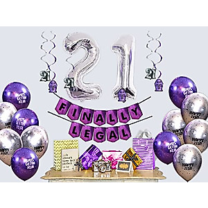 FINALLY LEGAL Purple Party Pack - 21st Birthday Banner, Balloon and Swirls Pack- Birthday Decorations - 21st Birthday Party Supplies, Favors and Gifts