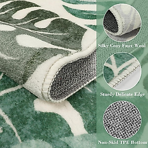 Wonnitar Monstera 3x5 Washable Rug,Sage Green Leaf Area Rugs for Bedroom,Non-Slip Living Room Throw Rug Entry Mat,Low Pile Faux Wool Indoor Carpet for Kitchen Bathroom Office