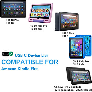 KABCON Charger [UL Listed], 10W Power Supply for Kindle Fire HD 10/8/7, Phone & Tablet, USB C & Micro-USB Cable Included, 5FT, Overheating Protection, Travel Friendly Design, 1 Year Warranty