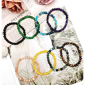 SAMOCO 12Pcs 4mm 6mm 8mm Gemstones Bracelets for Women Men Semi Precious Healing Crystal Stone Stretch Round Beaded Bracelet Handmade Energy Bracelets adjustable(6mm)