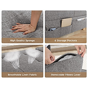 SEJOV Convertible Sofa Bed, 4-in-1 Sleeper Sofa Chair Bed with 6 Adjustable Backrest and Pillow,3-Seat Folding Ottoman Couch Bed Linen for Bedroom Small Space Living Room Office, Grey