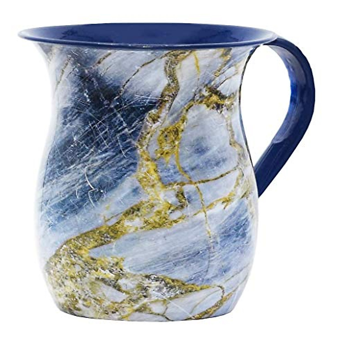 Stainless Steel Netilat Yadayim Cup – Blue and Gold Stone Painted Design - Looks Like Ceramic - Rust, Break and Crack Proof Negel Vasser Cup - Judaica Gift Collection by The Kosher Cook
