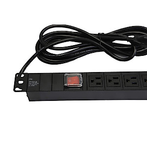 Rack Mount Server Network PDU Power Strip, 8 Outlets, 12 ft. Cord, 15A, 1U Rack-Mount Metal Slim Design