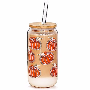 ANOTION Fall Coffee Cups - Fall Decor Pumpkin Mug Fall Coffee Mug Iced Coffee Cups Unique Autumn Decor Pumpkin Decorations Thanksgiving Tumbler Fall Wedding Tumbler Can Shaped Fall Cups - 18oz