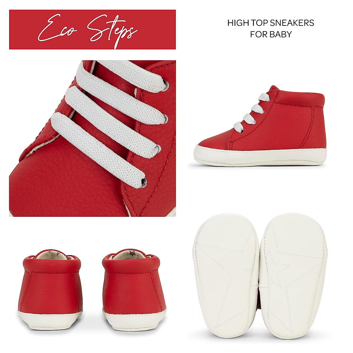 JuJuBe Sneakers for Babies & Infants - Machine Washable Vegan Leather Baby Shoes - Cherry Red - 6-9 Months