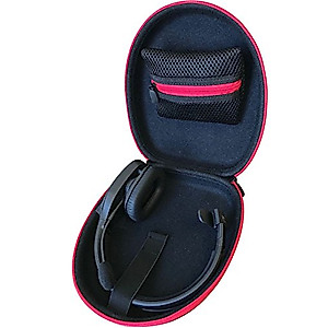 Headset Case for VXi BlueParrott B450-XT, B450-XT -204010-C, B350-XT, B250-XTS, C400-XT, Mesh pocket for cable, amplifier and other accessories, detachable wrist strap for easy carry, Black + red zip
