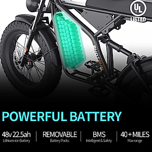 Freego Electric Motorcycle Dirt Bike for Adults, 1400W(Peak)/48V/22.5Ah, F2 Pro 20" x 4.0" Fat Tires Electric Bicycle, Top Speed 34MPH & 50Miles Ebike 7 Speed Dual Hydraulic Brake/Suspension