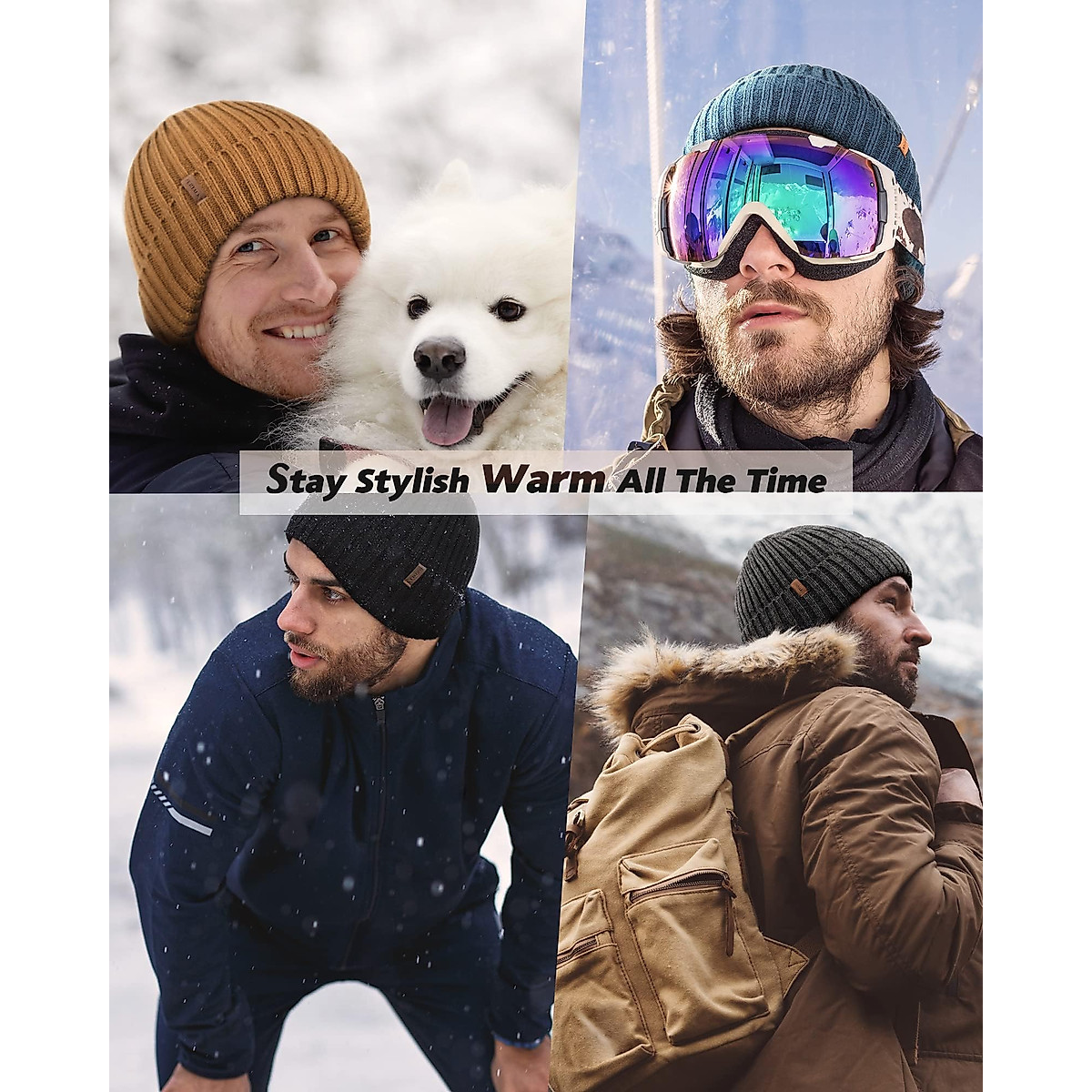 FURTALK Women Men Beanie Warm Winter Hats Acrylic Knit Cuffed Beanie Daily Beanie Hat Unisex Plain Skull Cap Black¡­