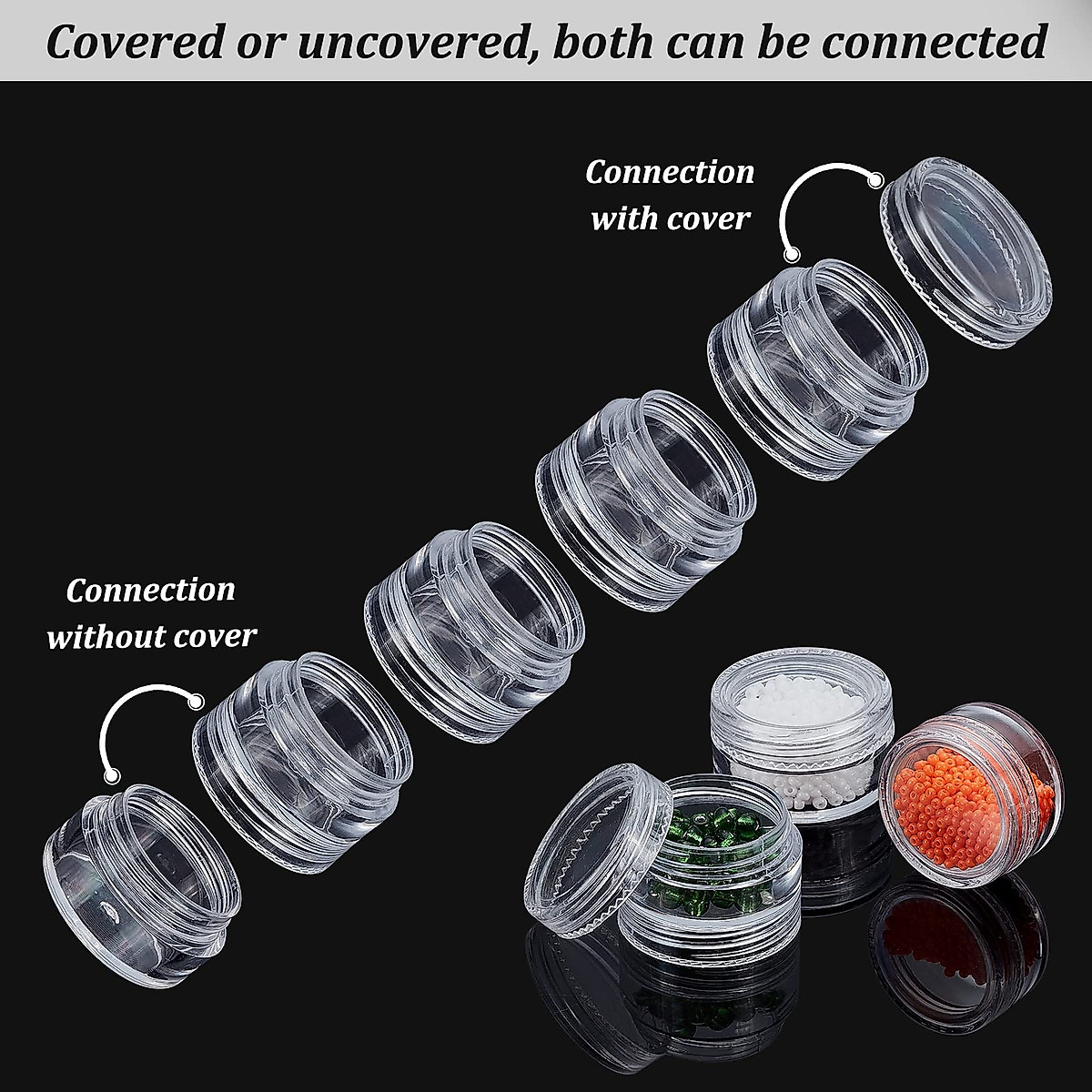 BENECREAT 5G/5ML Stackable Round Plastic Containers 8 Column(5 Layer/Column) Bead Storage Jars for Seed Beads, Diamond Drills and Other Jewelry Components