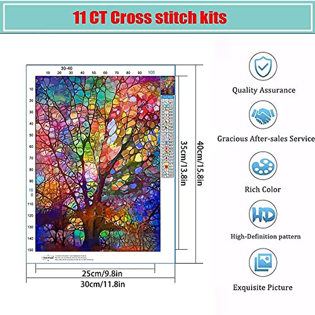 Cross Stitch Kits for Adults - Stamped Cross Stitch Kits,DIY Painted tree Needlepoint Kits for Adults Beginners Counted Embroidery Kits Cross Stitch Supplies Patterns Crafts Decor(11.8X15.7inch)