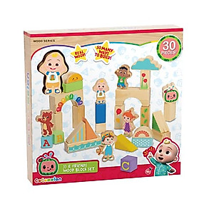 CoComelon JJ & Friends Wood Block Set, 30-Pieces, Recycled Wood, Officially Licensed Kids Toys for Ages 18 Month, Gifts and Presents by Just Play
