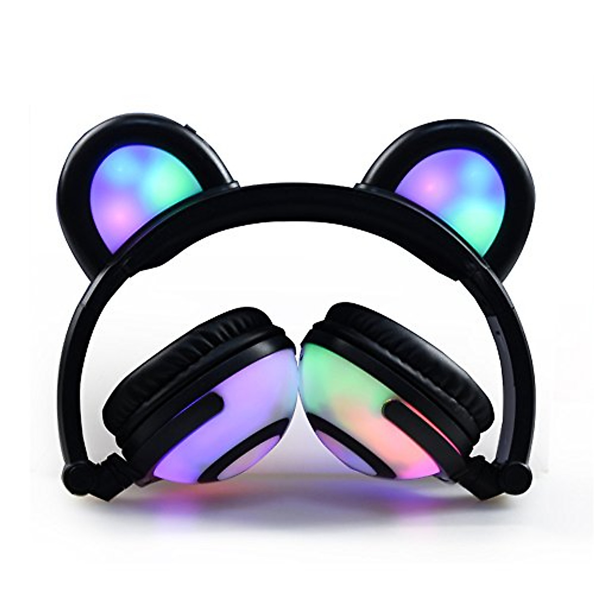 GZCRDZ Kids Headphones Bear Ear-Inspired USB Rechargeable LED Backlight,Wired On/Over Ear Gaming Headsets 85dB Volume Limited for Girls,Boys,Compatible for Kids Tablet,iPad,iPhone,Android,PC（Black）