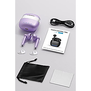 Wireless Earbuds Bluetooth, ENC Noise Cancelling Deep Bass in-Ear Stereo Ear Buds,IPX6 Waterproof Headphones with Mic, USB-C Charging Case, Touch Control Earphones for iPhone & Android Purple