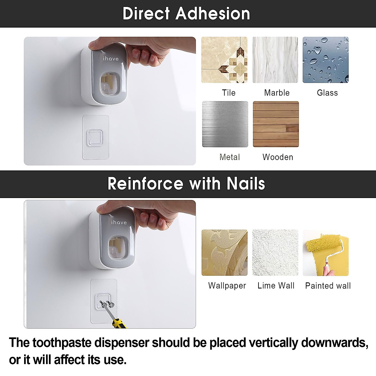 iHave Toothpaste Dispenser Wall Mount for Bathroom Automatic Toothpaste Squeezer (Grey)