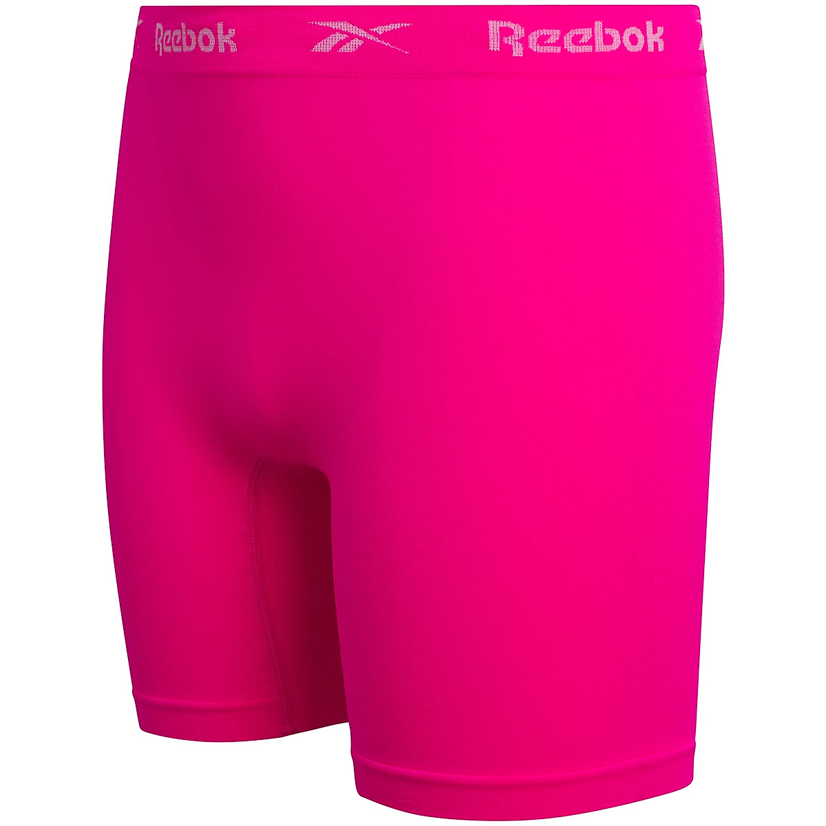 Reebok Girls' Boyshorts Underwear - 8 Pack Soft Seamless Long Leg Boy Shorts - Playground Shorts for Girls (6-16), Size 12-14, Black/Aqua/Hot Pink/Multi Stripes