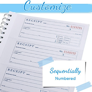 Crtiin 6 Pcs Money and Rent Receipt Book 2 Part Carbonless Receipt Book with Carbon Copies Spiral Bound Cover Receipt Log Book 200 Sets Per Book 4 Receipts Per Page (7-5/8)