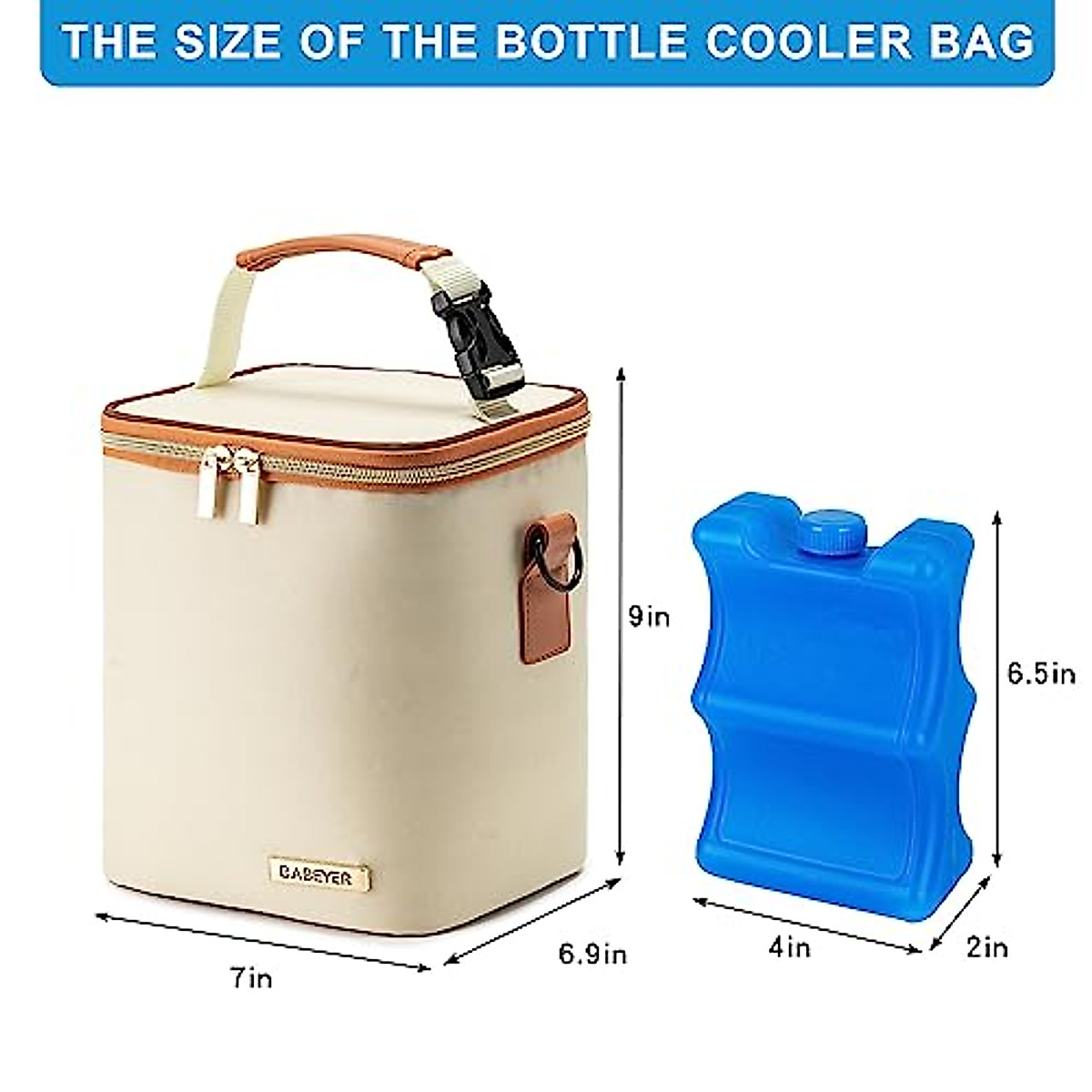 BABEYER Breast Milk Cooler Bag with Ice Pack Fits 4 Baby Bottles Up to 9 Ounce, Baby Bottle Bag with Shoulder Strap for Nursing Mom Daycare, Cream