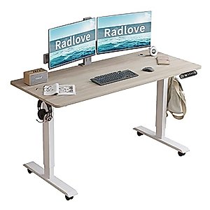 Radlove Electric Standing Desk, Height Adjustable Computer Desk Sit Stand Desk Home Office Desks with Splice Board and A Under Desk Cable Management Tray (Light Oak, 48 x 24'')