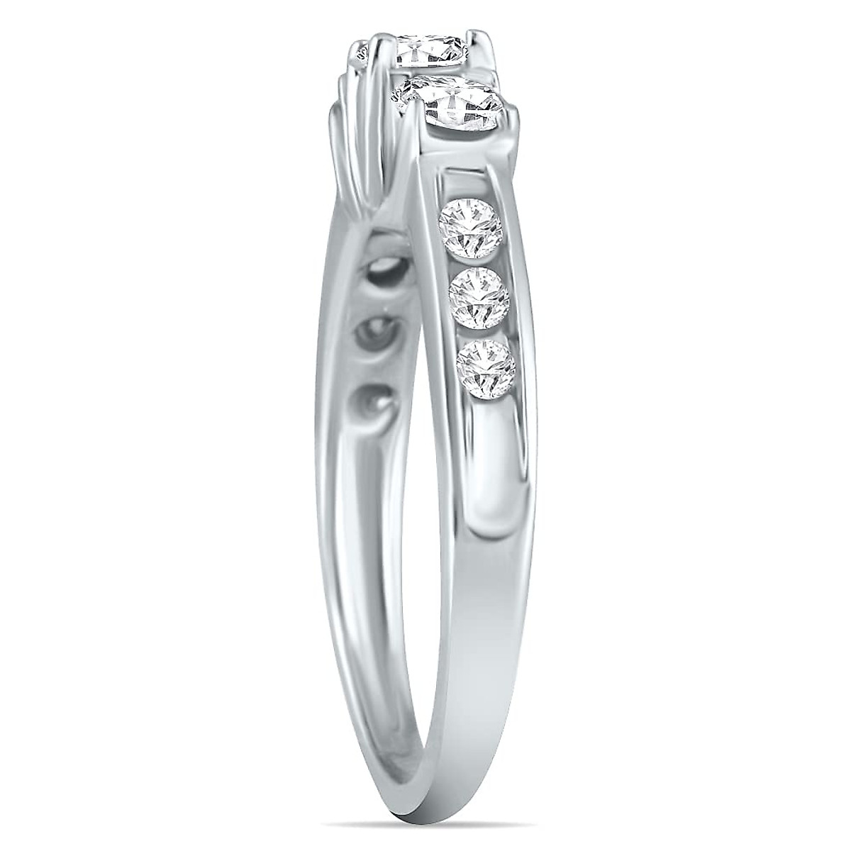 AGS Certified 1 Carat TW Diamond Three Stone Ring in 10K White Gold (K-L Color, I2-I3 Clarity)