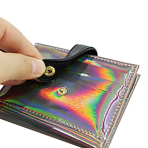 MINGSEECESS Women Bifold Leather Small Wallet Shiny Holographic Zipper Card Holder Coin Change Wallet Clutch Purse with 2 Straps