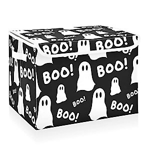 CaTaKu Halloween Ghosts Black Storage Bins with Lids and Handles, Fabric Large Storage Container Cube Basket with Lid Decorative Storage Boxes for Organizing Clothes
