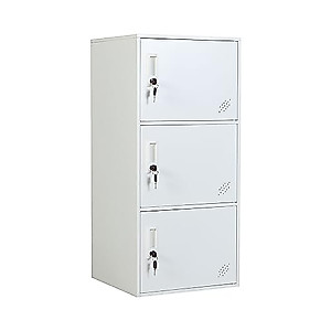 3 Door Metal Vertical Storage Locker for Kids Bedroom, Children Room, School, Office, Home ,Stackable Steel Storage Cabinet for Toys, Clothes & Sports Equipment,Anti-falling Device. (3D, White)