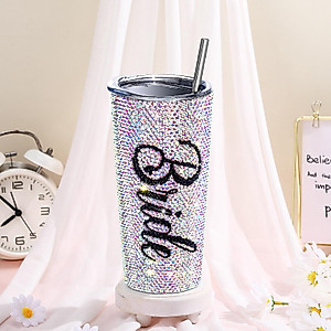 Vesici Bling Diamond Bride Tumbler 20 oz Bridal Insulated Tumbler with straw and lid Bridal Shower Gifts, Wedding Gifts For Bride Engagement Party Bachelorette Party Maid of Honor Tumbler (Stylish)
