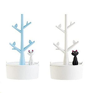 USHOBE Jewelry Display Tree Cat Design: Earring Display Stand Tabletop Cute Earrings Organizer Necklace Holder Tower Earring Tree Tower Ear Stud Holder for Trinkets Organizer Random Color