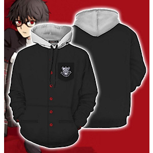 Wish Costume Shop Persona 5 P5 Cosplay Costume Hoodie Anime Joker Sweatshirt (M, Black 1)