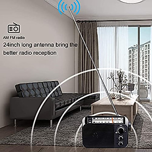 Retekess TR604 AM FM Radio Portable Transistor Analog Radio with 3.5mm Earphone Jack Battery Operated by 3 D Cell Batteries AC Power for Elders (Black)