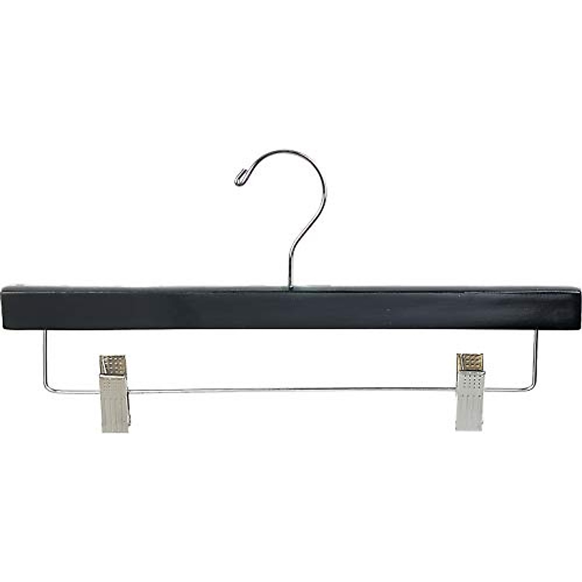 Black Rubberized Wooden Pant Hanger with Adjustable Cushion Clips, Rubber Coated Bottom Hangers with Chrome Swivel Hook (Set of 100) by The Great American Hanger Company
