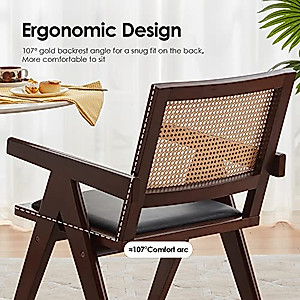 STARY Mid Century Modern Leather Rattan Dining Room Chair, 1 Pcs, Black