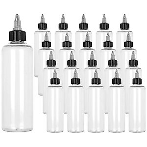 SENENQU 32PCS Round LDPE Plastic Squeeze Bottles Natural Boston Round Bottles Dispensing Bottles with Twist Top Cap for Crafts, Art, Glue and More(4oz, Clear)