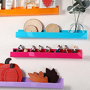 4 Pcs 15" Acrylic Floating Shelves Kids Bookshelf for Wall Mounted Macaron Color Hanging Acrylic Bookcase Display Shelf for Toy Record Vinyl Picture Book Living Room Bedroom Decor Frames
