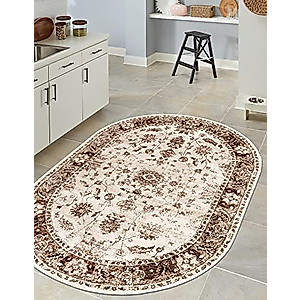 Rugs.com Nepal Collection Rug – 3' x 5' Oval Cream Medium Rug Perfect for Living Rooms, Large Dining Rooms, Open Floorplans