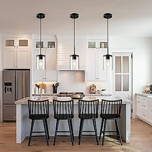 OUVR Black Pendant Light, Pendant Lights Kitchen Island with Clear Glass Shade, 1-Light Adjustable Hanging Light Fixture for Kitchen Island Living Room Bedroom Hallway