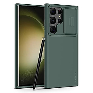 Nillkin for Samsung Galaxy S23 Ultra Case with Camera Cover, Silicone Ultra Slim Shockproof Protective Phone Case, [Microfiber Lining, Slide Camera Protection] Alpine Green