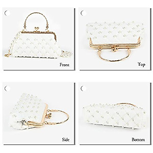 Emprier Women Beaded Evening Handbag Pearl Decoration Cute Clutch Purse Small Bridal Wedding Tote Bags