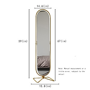 BUZUEY Floor Mirror,Gold Full Length Mirror,Standing Mirror,67"*15.8"Full Body Mirror,Iron Frame Oval Stand up Mirror for Bedroom,Living Room,Dressing Room