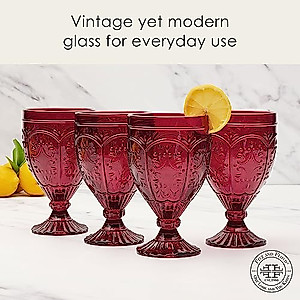 Fitz and Floyd Trestle Glassware Ornate Goblets, 4 Count (Pack of 1), Red