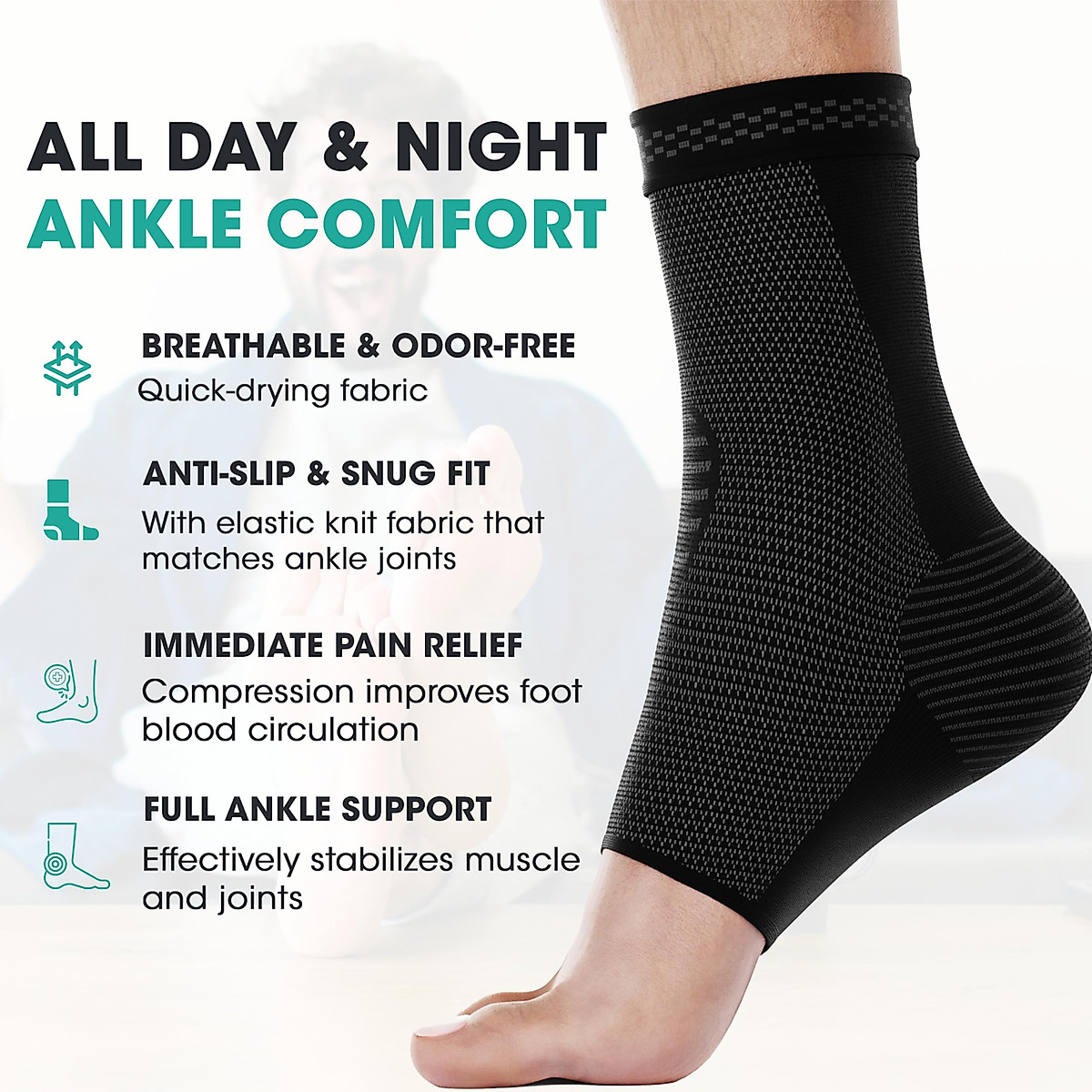 Modvel Foot & Ankle Brace Socks for Sprained Ankle Compression Sleeve - Foot Support for Women & Men - Tendonitis & Arthritis Ankle Brace Sports Running, Torn Ligaments & Women Stabilizing Ankle Wrap