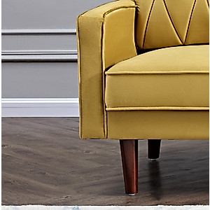 Container Furniture Modern Style Tufted Velvet Couch for Living Room with Soft Fabric Upholstery and Solid Wood Frame, 57.5'' Wide Loveseat, Yellow Green