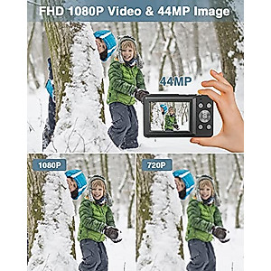 Digital Camera for Kids, Lecran 1080P 44MP Kids Camera with 32GB Card Point and Shoot Camera with 16X Zoom, Compact Portable Cameras Christmas Birthday Gift for Children Kids Teens Girl Boy(Black)