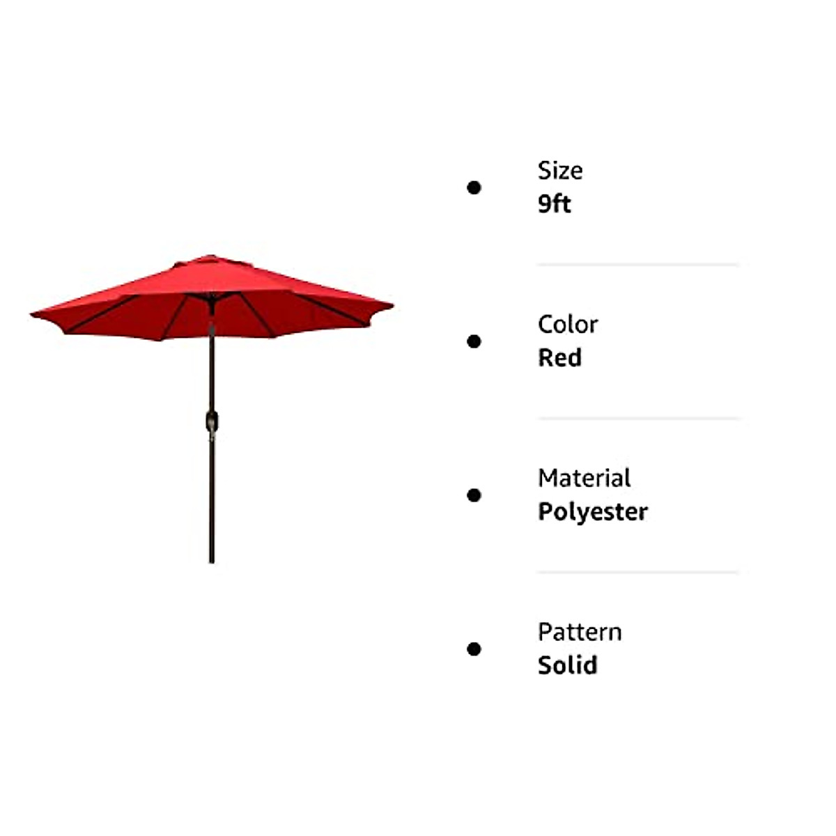 Blissun 9ft Patio Umbrella, Manual Push Button Tilt and Crank Garden Parasol (Red)