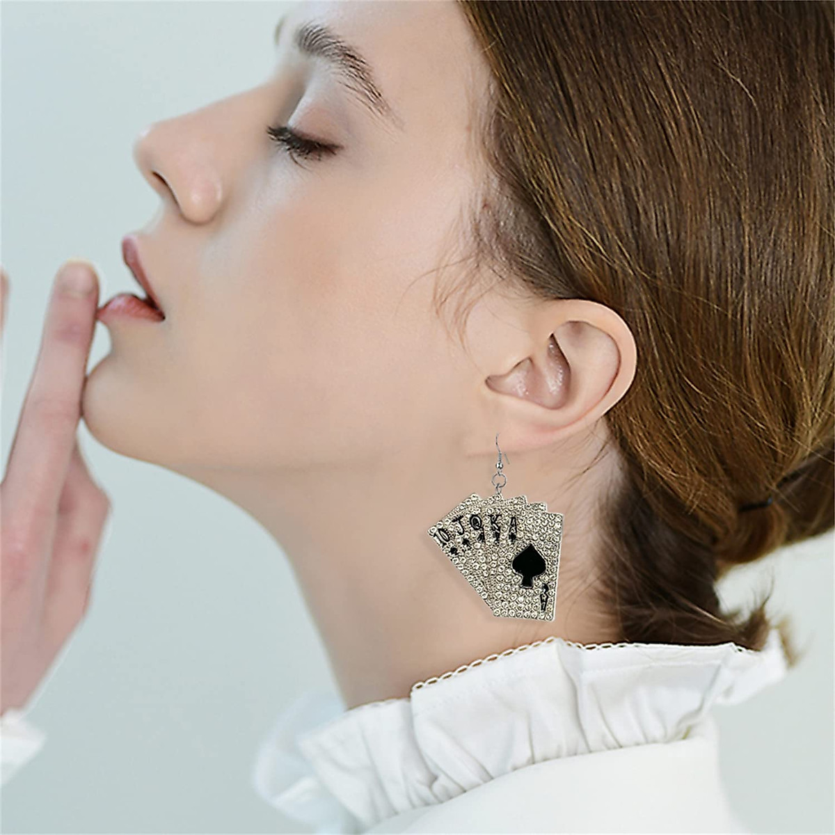 KVANU Unique Funny Hypoallergenic Alloy Sparkly Crystal Poker hearts and spades A Ace Playing Cards Dangle Drop Stud Earrings For Women Gambling Casino Jewelry Gift (Black)