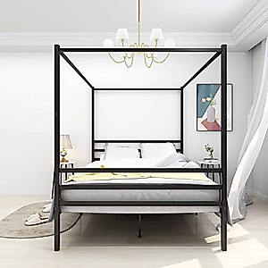 Epinki Metal Canopy Bed Frame, Platform Bed Frame Full with Minimalism Style Frame, Full Black