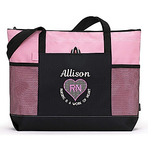 Nursing is a Work of Heart Personalized Embroidered Nurse, CNA, RN, LPN Tote Bag.